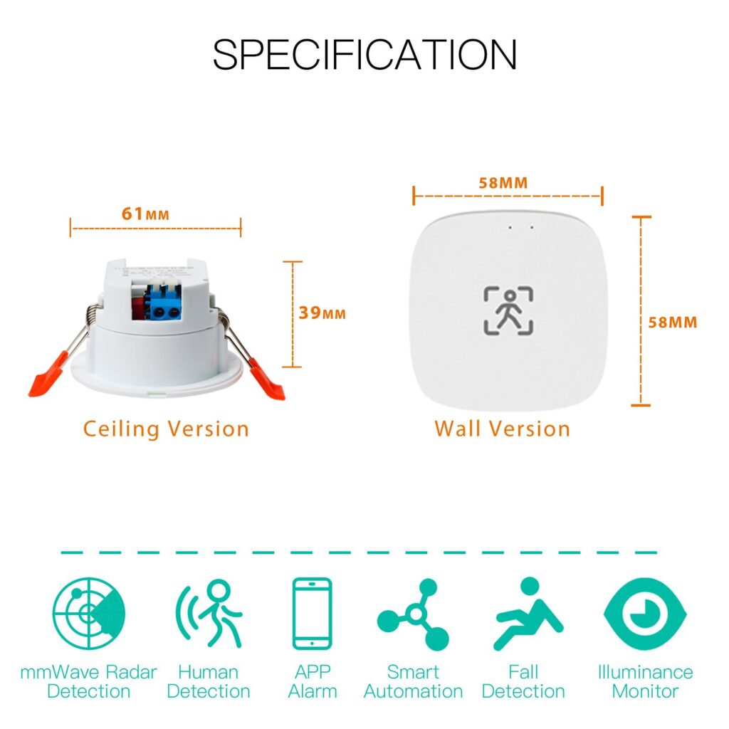 ZRE-MSNCR Tuya WiFi Zigbee Smart Human Presence Sensor with Illuminance ...